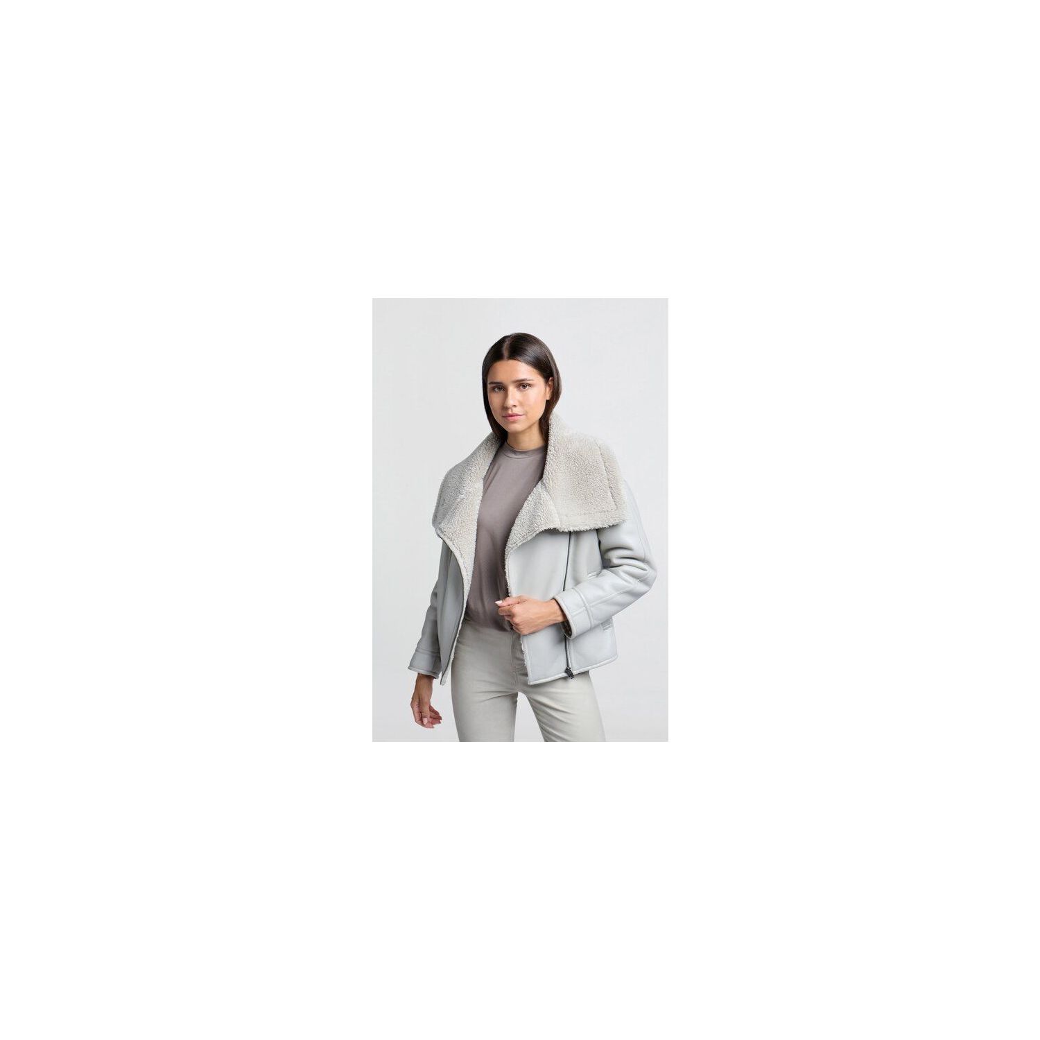Yaya faux leather lammy jacket big collar gray online kopen! | Van ...